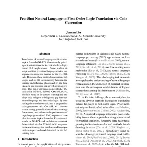 Few Shot Natural Language To First Order Logic Translation Via Code Generation Acl Anthology