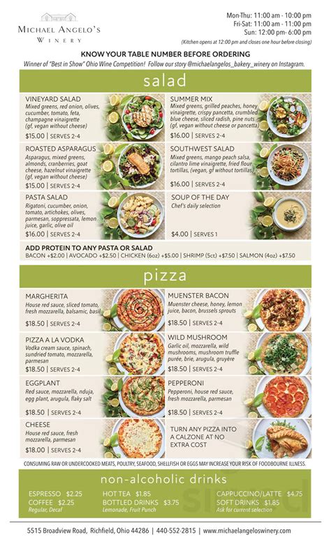 Michael Angelos Winery Menus In Richfield Ohio United States