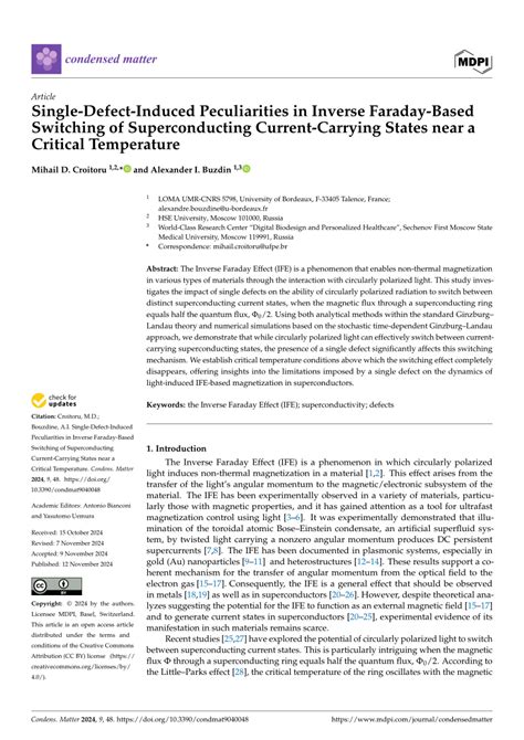 Pdf Single Defect Induced Peculiarities In Inverse Faraday Based Switching Of Superconducting