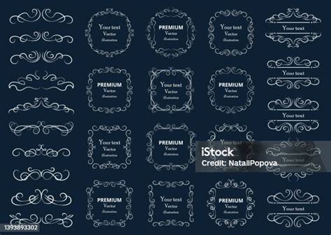 서예 디자인 요소 장식 소용돌이 또는 두루마리 빈티지 프레임 번성 라벨 및 칸막이 레트로 벡터 일러스트레이션 0명에 대한 스톡 벡터 아트 및 기타 이미지 Istock