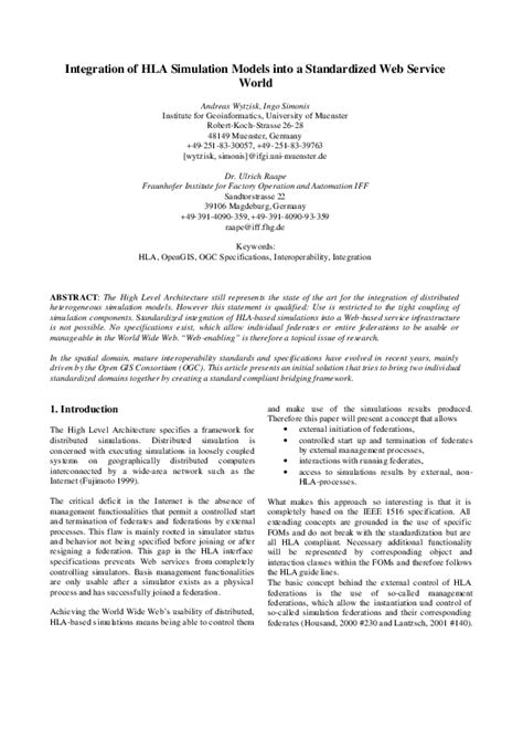 Pdf Integration Of Hla Simulation Models Into A Standardized Web Service