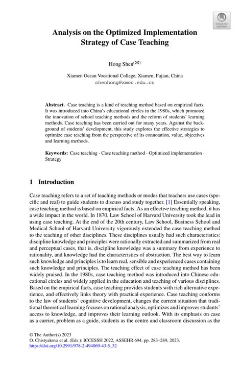 Pdf Analysis On The Optimized Implementation Strategy Of Case Teaching