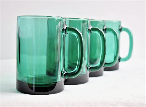 Set Of 4 Vintage Green Glass Mugs By Libbeypunch Etsy