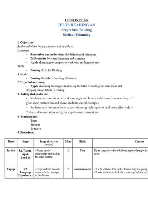 L2s3 Skill Building Skimming Lesson Plan Pdf Speed Reading