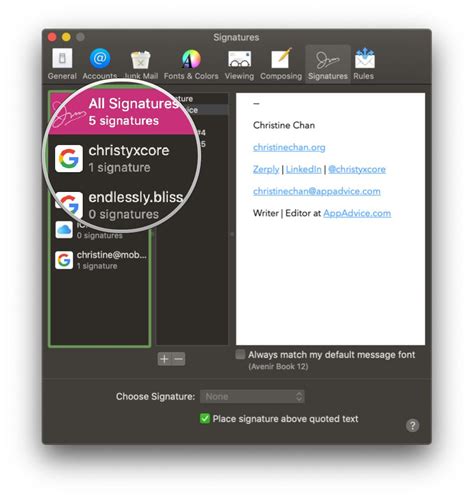 how to set up custom email signatures in the mail app on mac imore
