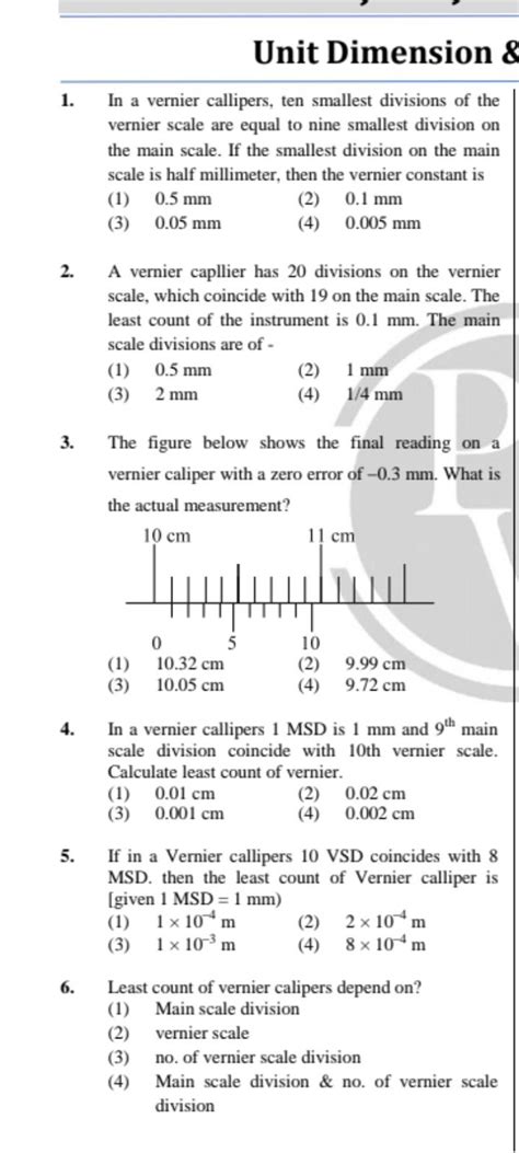 Least Count Of Vernier Calipers Depend On Filo