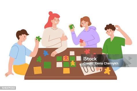 가족 게임 전략 보드 게임 어른과 아이들이 함께 시간을 보내는 손으로 그린 구성 재미있는 활동과 취미 가족에 대한 스톡 벡터 아트 및 기타 이미지 Istock