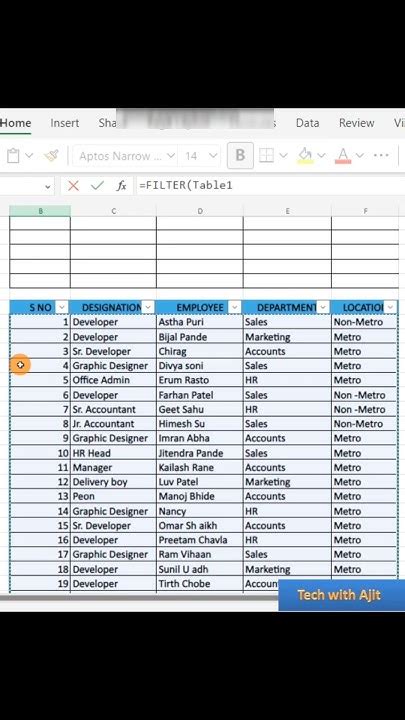 Excel Me Filter Formula Ka Use Excel Ytshorts Excel Viral Msword Exceltricks Yt