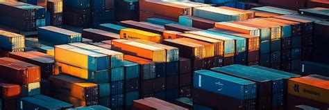 Shipping Containers Stacked At Busy Port Premium AI Generated Image