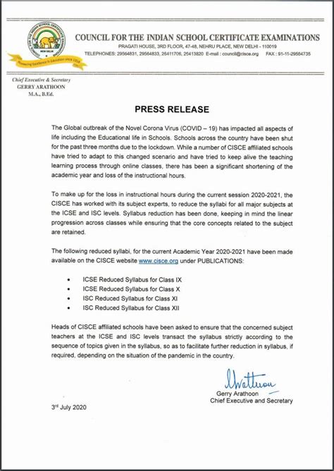 ISCE ISC Board Updates CISCE Board Will Reduce Syllabus By 25 For Next Academic Session