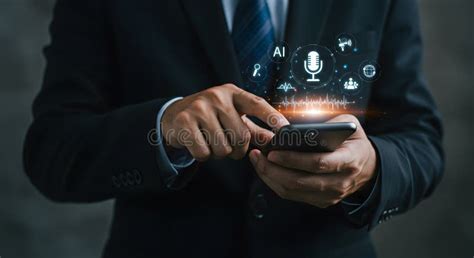 Ai Voice Assistant On Smartphone Concept Businessman Using Voice Recognition Technology On