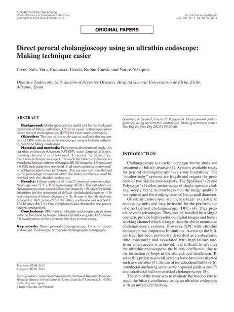 Pdf Direct Peroral Cholangioscopy Using An Ultrathin Endoscope Making Technique Easier