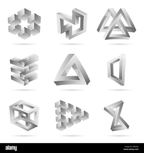 Impossible Shapes Set Trendy Creative Figure With Optical Illusion Paradox Elements Unreal