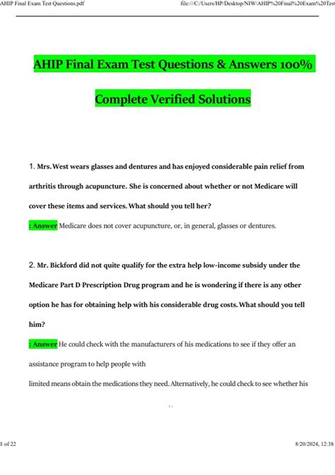 Ahip Final Exam Test 2025 Actual Questions With Verified Answers 100 Guarantee Pass 2024