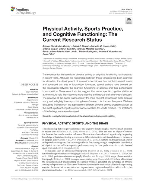 Pdf Physical Activity Sports Practice And Cognitive Functioning The Current Research Status