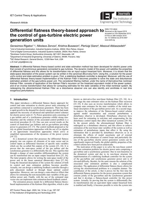 PDF Differential Flatness Theory Based Approach To The Control Of Gas Turbine Electric Power