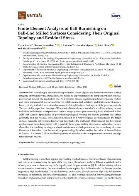 Pdf Metals Finite Element Analysis Of Ball Burnishing On Ball End