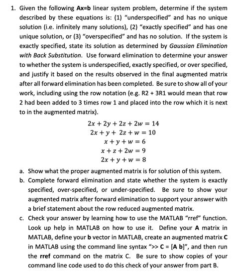 Solved Given The Following Ax B Linear System Problem Chegg