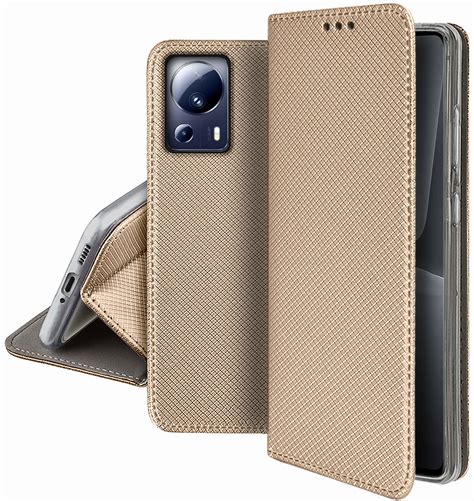 etui do xiaomi 13 lite zamykane zlote + szkło