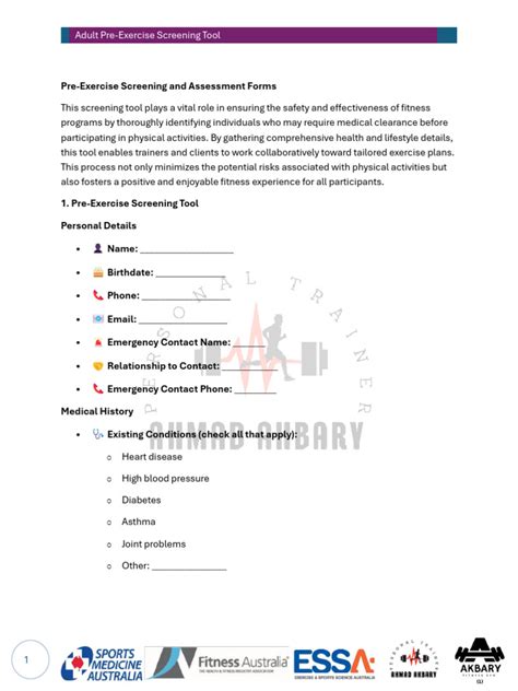 Adult Pre Exercise Screening Tool Pdf Physical Fitness Screening Medicine