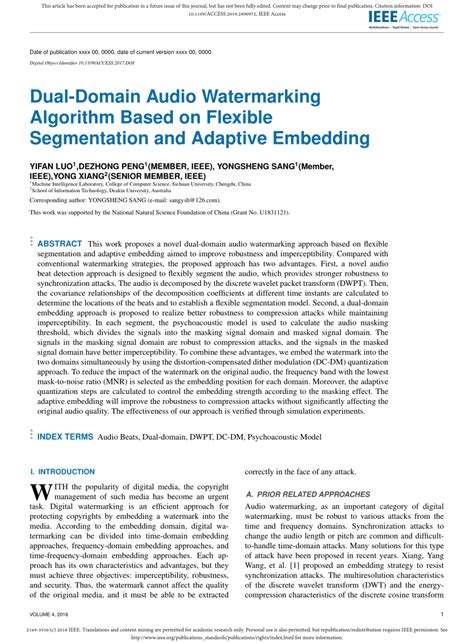 Pdf Dual Domain Audio Watermarking Algorithm Based On Flexible Segmentation And Adaptive Embedding