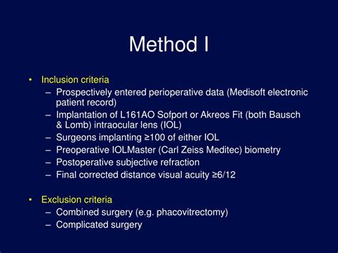 Ppt Optimization Of Iol Power Calculation Constants By Unit Or By