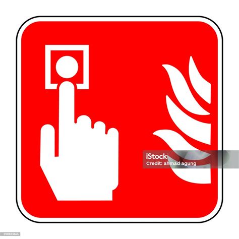 비상 화재 경보 표시 빨간 사각형 배경에 흰색 화재 경보 아이콘 벡터 일러스트 레이 션 경계 표지에 대한 스톡 벡터 아트 및 기타 이미지 경계 표지 교습 긴급 개념