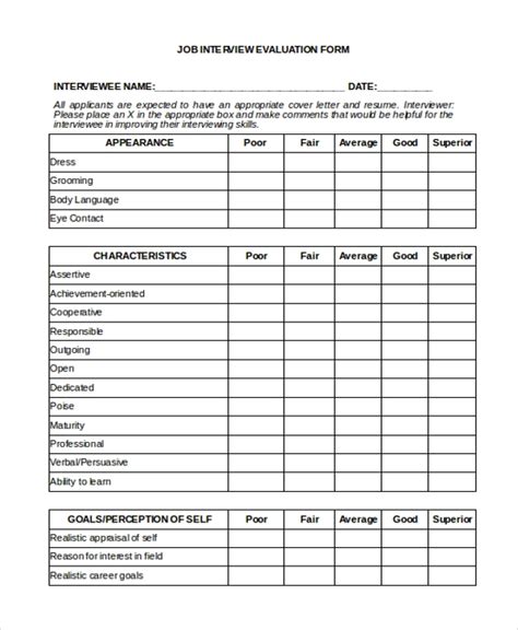 FREE 13 Sample Interview Evaluation Forms In PDF MS Word Excel EvaluationForm Net