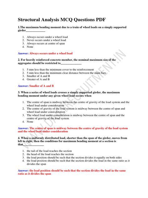 Structural Analysis Mcq Questions Pdf Pdf Beam Structure Bending