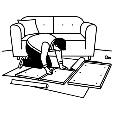 Man Assembling Furniture In Living Room Diy Home Project Detailed Instructions For Couch Setup