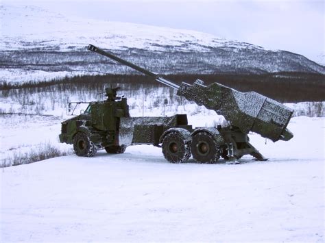 The Swedish Archer Artillery System A 155 Mm Howitzer Mounted On A 6x6