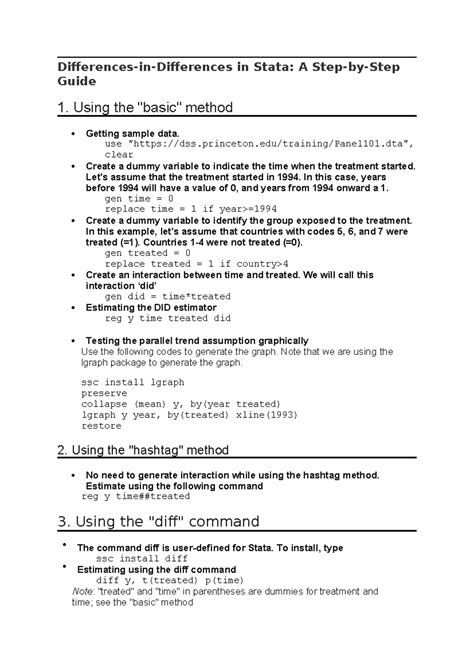 Differences In Difference Stata Guide Differences In Differences In Stata A Step By Step