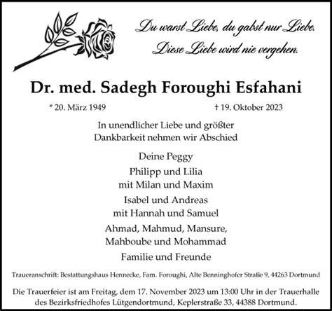 Traueranzeigen Von Sadegh Foroughi Esfahani Sich Erinnernde