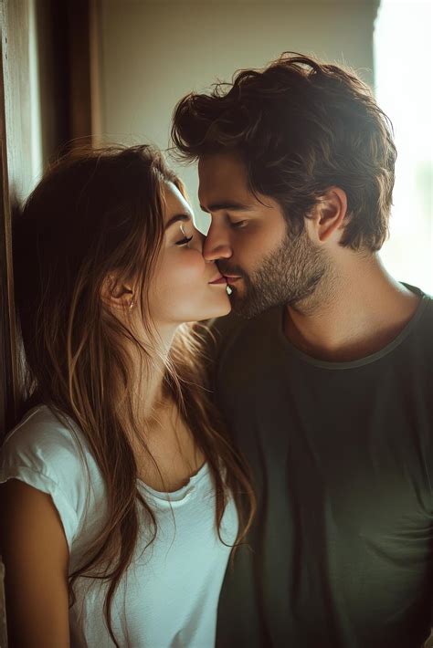 Romantic Moment Between A Couple Indoors During Early Evening Light
