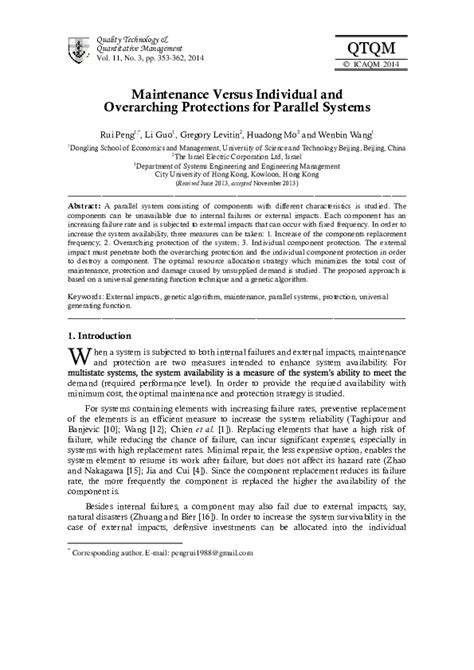 Pdf Maintenance Versus Individual And Overarching Protections For Parallel Systems