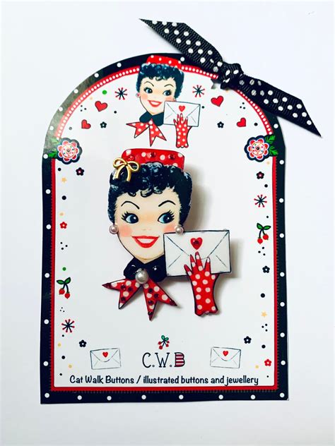 Retro 50s Lady Brooch Valentines Brooch Mum T Galantines