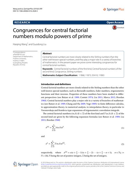 Pdf Congruences For Central Factorial Numbers Modulo Powers Of Prime
