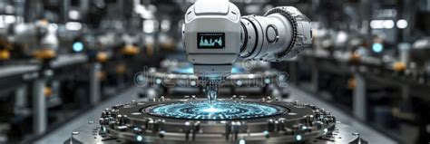 Advanced Robotic Arm Creating Digital Circuits Intricately Stock