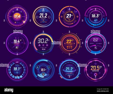 Thermostat Icons Smart Thermometer And Temperature Control Dial House Climate Control Screen