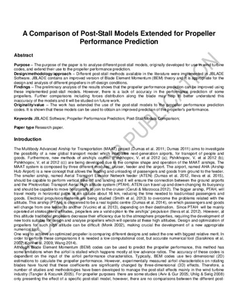 Pdf A Comparison Of Post Stall Models Extended For Propeller Performance Prediction