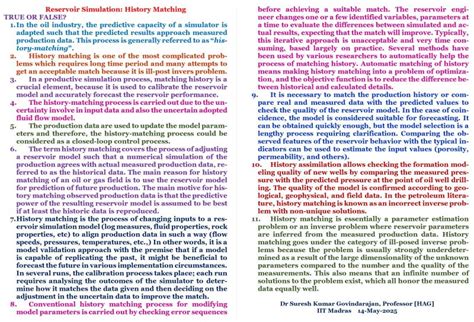 Reservoir Simulation History Matching Suresh Kumar Govindarajan