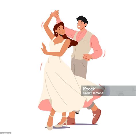 결혼 의식 축하 젊은 남편과 아내 춤추는 왈츠 행복한 신혼 부부가 웨딩 댄스 공연 춤에 대한 스톡 벡터 아트 및 기타 이미지