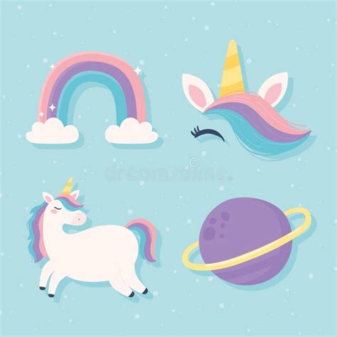 Iconos Unicornio Y Arcoiris Ilustraci N Del Vector Ilustraci N De Melena Dulce