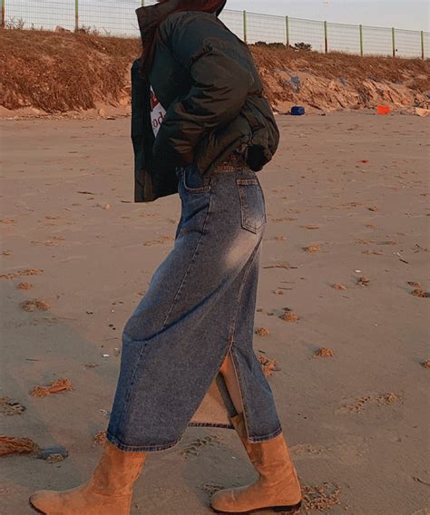 헤이드 밴딩 롱 데님 스커트 Sk 에이블리