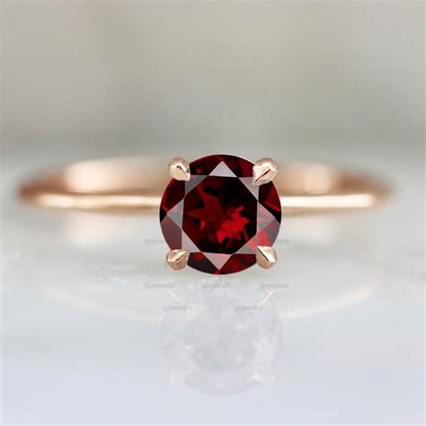 Minimalist Round Garnet Ring 14k Solid Gold Garnet Ring Solitaire