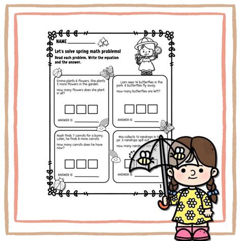 Spring Math Word Problems Addition And Subtraction Within 20 Worksheet