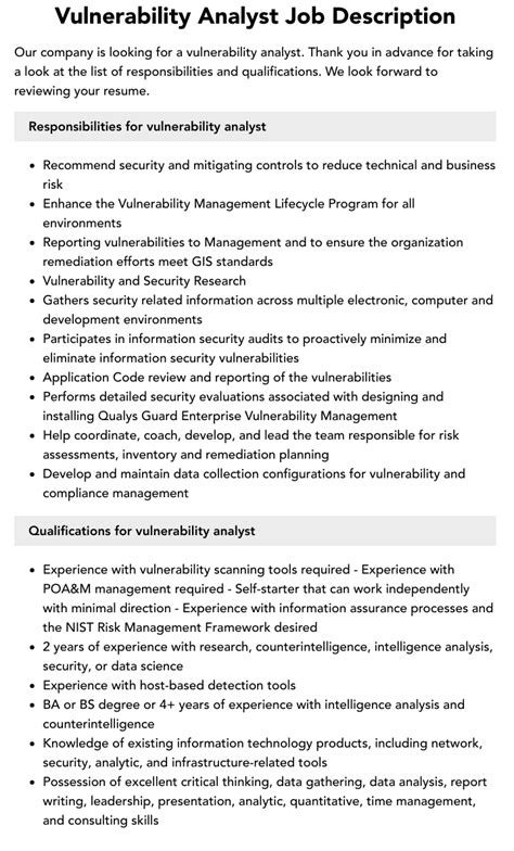 Vulnerability Analyst Job Description Velvet Jobs Vulnerability Analyst Job Description Velvet Jobs