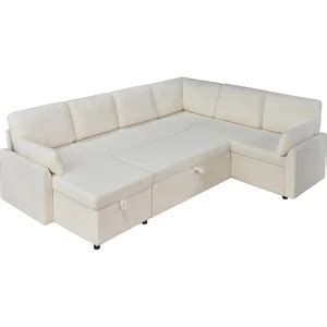 Amerlife 112” Oversized U Shape Sleeper Sofa 2 In 1 Pull Out Bed With