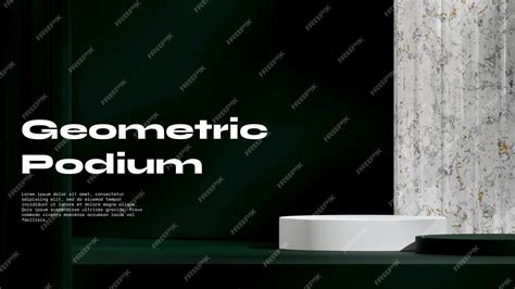 Макет сцены белый и зеленый подиум в пейзаже темно зеленая стена и мраморная колонна 3d