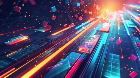 Abstract Digital Artwork Of Data Streams And Glowing Symbolstechnology